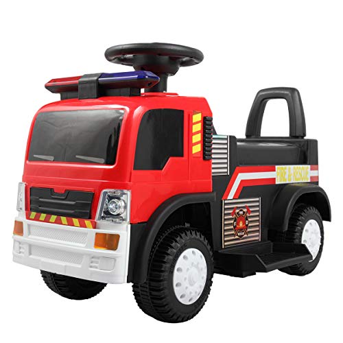 TOBBI Electric Ride on Fire Truck Toy for Indoor/Outdoor with Flashing Lights, Siren, Fire Fighter Sounds Effects, Music and Horn, 6 Volt Fire Truck to Drive for Toddlers 1.5-5 Years Old, Bright Red