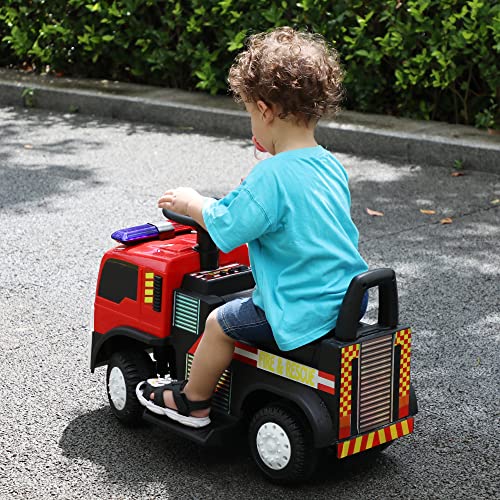 TOBBI Electric Ride on Fire Truck Toy for Indoor/Outdoor with Flashing Lights, Siren, Fire Fighter Sounds Effects, Music and Horn, 6 Volt Fire Truck to Drive for Toddlers 1.5-5 Years Old, Bright Red