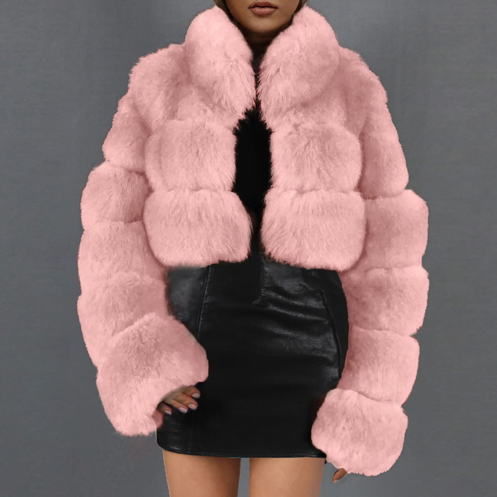 Womens Winter Faux Fur Coat Warm Lapel Cropped Jacket Trendy Girls Open Front Bolero Fluffy Shrug Cardigan Short Coat