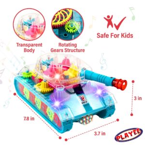 Playee Light Up Transparent Toy Tank – Baby Toys with Music and Lights – 8” Battery Operated Toddler Toys – Sensory Toys for Boys and Girls – Baby Boy Toys for Endless Fun