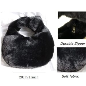 XPONNI Fuzzy Dumpling Bag, Cute Fluffy Bags, Cute Mini Handbags, Faux Fur Bag with Zipper, Soft Knotted Bag (black)