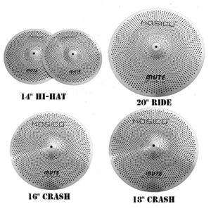 Low Volume Cymbal Pack 14'Hi-hat+16"Crash+18'Crash+20"Ride 5 Pieces Silver and Golden 10" Splash Cymbal