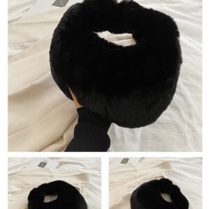 XPONNI Fuzzy Dumpling Bag, Cute Fluffy Bags, Cute Mini Handbags, Faux Fur Bag with Zipper, Soft Knotted Bag (black)