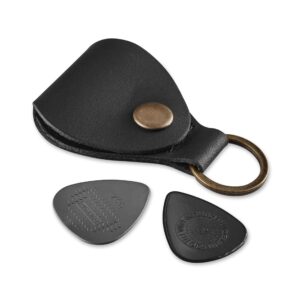 leather guitar pick holder keychain, guitar pick holder case bag, plectrum key fob cases bag, gift for guitar players (black)