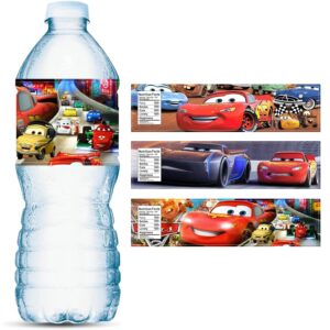 24pcs lightning mcqueen water bottle labels for cars themed birthday party supplies, lightning mcqueen party favors for kids birthday decorations