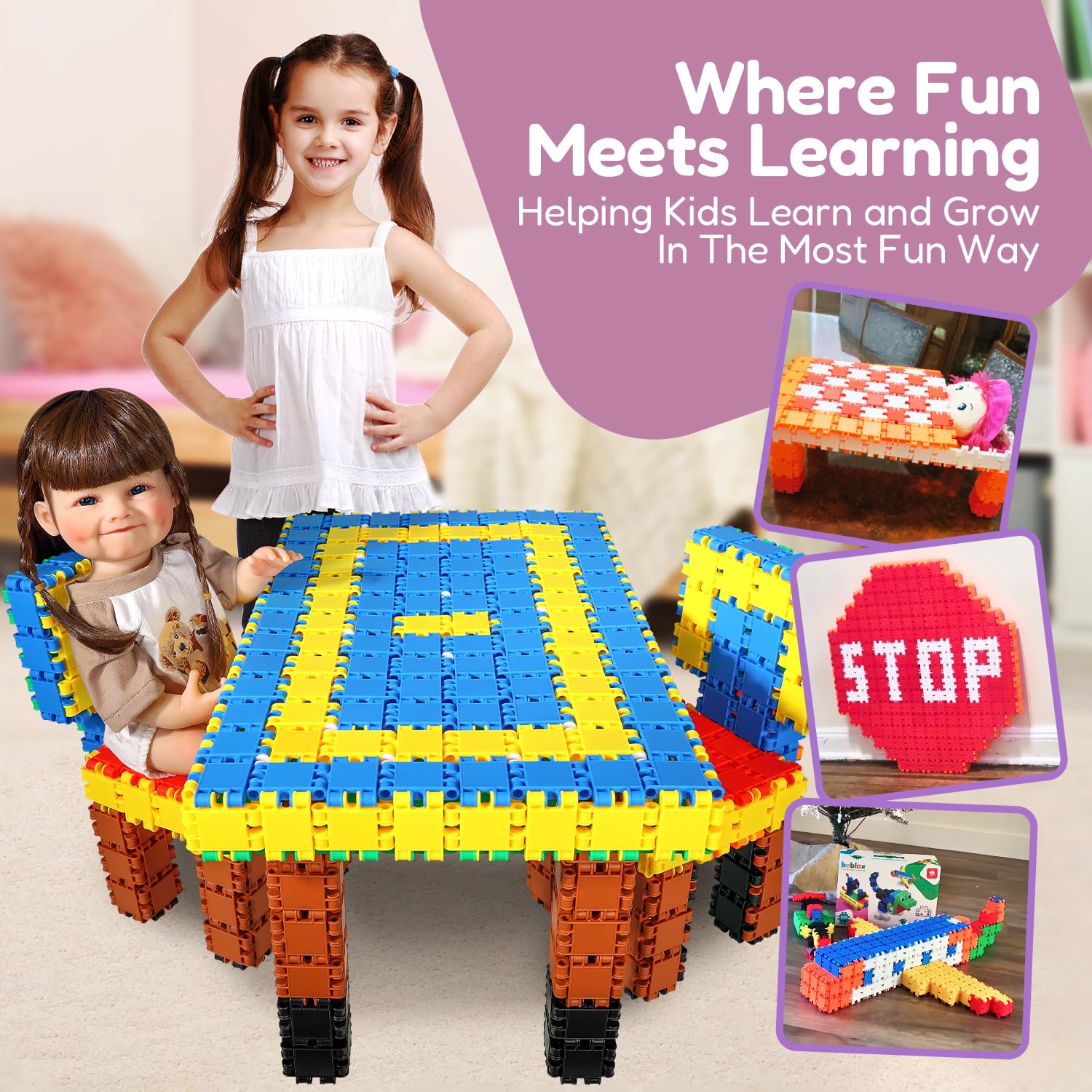 BEBLOX Building Blocks | Building Toys for Kids Ages 4-8 500-piece Set - Learning & Educational Fun Stem Toys - Birthday Gifts for Boys & Girls Age 4 5 6 7 8 9 10 11 & 12 Year Old Toys