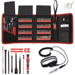 strebito precision screwdriver set 142-piece + anti static wrist strap bundle, electronics repair toolkit for iphone, macbook, computer, laptop, pc, tablet, ps4, xbox, nintendo, game console