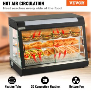 VEVOR Commercial Food Warmer Display, 3 Tiers, 1800W Pizza Warmer w/ 3D Heating 3-Color Lighting Bottom Fan, Countertop Pastry Warmer w/Temp Knob Display 0.6L Water Tray, Stainless Frame Glass Doors…