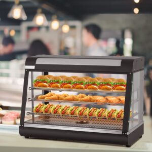 VEVOR Commercial Food Warmer Display, 3 Tiers, 1800W Pizza Warmer w/ 3D Heating 3-Color Lighting Bottom Fan, Countertop Pastry Warmer w/Temp Knob Display 0.6L Water Tray, Stainless Frame Glass Doors…