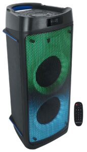 rockville bass party 65 1200w battery powered led bluetooth speaker mic input, black