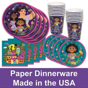 Encanto Themed Happy Birthday Party Supplies for Kids, Serves 16, Decorations and Dinnerware set with Table Cover, Plates, Napkins, Banner, Cups, Candles and Party Planning List