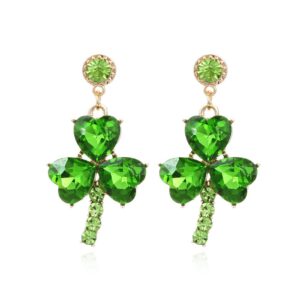 st patrick's day earrings for women,green rhinestone irish shamrock drop dangle earrings green clover crystal opal earrings good luck holiday jewelry (a)