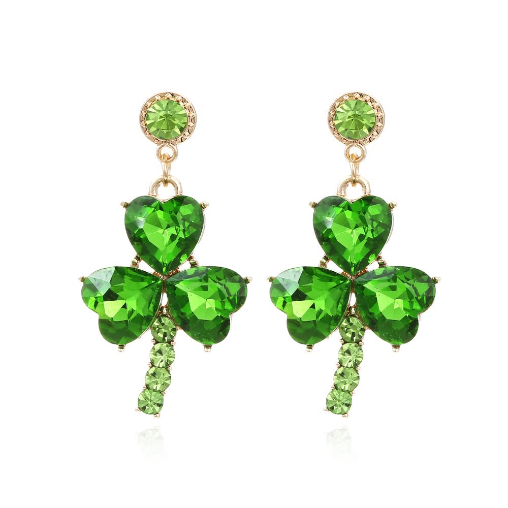 St Patrick's Day Earrings for Women,Green Rhinestone Irish Shamrock Drop Dangle Earrings Green Clover Crystal Opal Earrings Good Luck Holiday Jewelry (A)