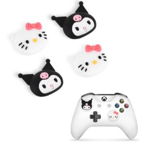 dlseego cat & evil rabbit 4pcs thumb grips caps for xbox one ps5 playstation4 dualsense switch pro wireless controller steam deck, soft silicone anti-slip button cap japanese cartoon 3d joystick cover