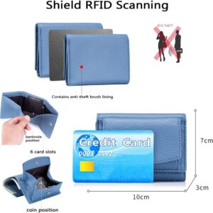 IJPQIJ 2023 New Unisex Anti-Credit Card Fraud Folding Mini Wallet, Genuine Leather RFID Blocking Card Holder Organizer Pocket Mini Wallet (Light Blue)