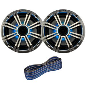 1 pair (qty 2) of kicker 6.5" 2-way 195 watts max power coaxial marine audio multicolor led speakers with silver grilles, 50-feet 16-gauge speaker wire