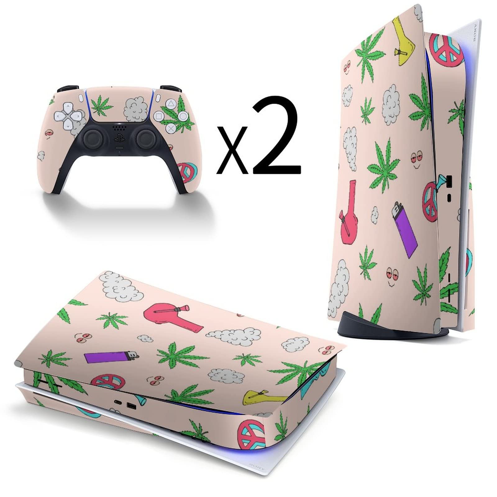 Chemistry Weed Leaves Full Protective Skin Cover Design Wrap Decal Sticker Compatible with PS5 Disk Version Console and Controller