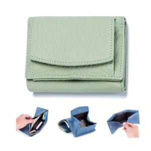 ijpqij 2023 new unisex anti-credit card fraud folding mini wallet, genuine leather rfid blocking card holder organizer pocket mini wallet (light green)