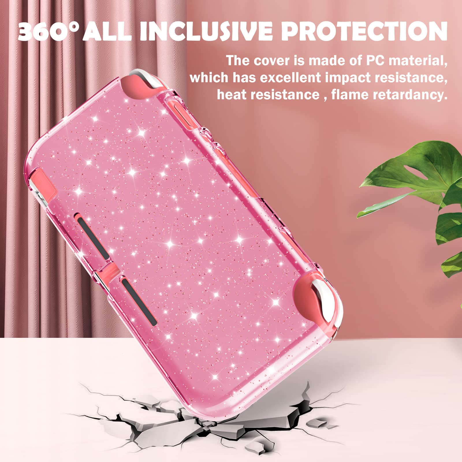 DLseego Pink Glitter Protective Case for Switch Lite, Bling Clear Crystal Soft TPU Cover with Shock-Absorption and Anti-Scratch Design, Cute Sparkle Shining Skin for Switch 2019 Version