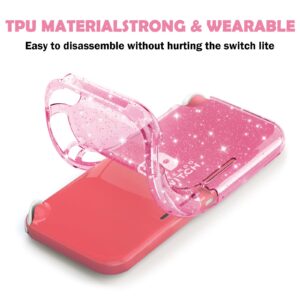 DLseego Pink Glitter Protective Case for Switch Lite, Bling Clear Crystal Soft TPU Cover with Shock-Absorption and Anti-Scratch Design, Cute Sparkle Shining Skin for Switch 2019 Version