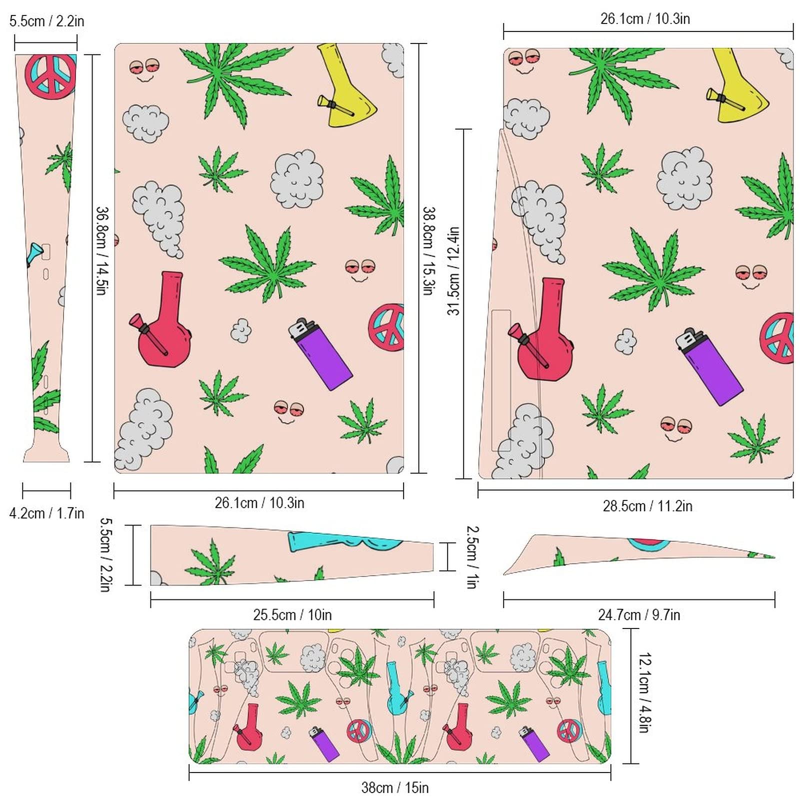 Chemistry Weed Leaves Full Protective Skin Cover Design Wrap Decal Sticker Compatible with PS5 Disk Version Console and Controller