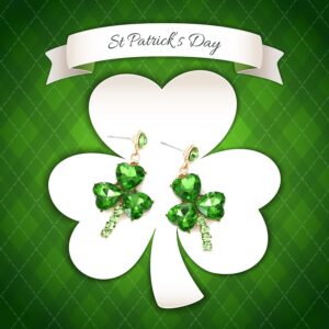 St Patrick's Day Earrings for Women,Green Rhinestone Irish Shamrock Drop Dangle Earrings Green Clover Crystal Opal Earrings Good Luck Holiday Jewelry (A)