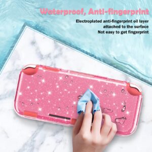 DLseego Pink Glitter Protective Case for Switch Lite, Bling Clear Crystal Soft TPU Cover with Shock-Absorption and Anti-Scratch Design, Cute Sparkle Shining Skin for Switch 2019 Version