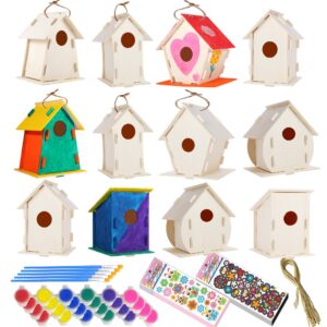 ilhsty 6 pack large diy bird houses kits for kids, kids crafts wood houses for crafts class parties, diy crafts and art birdhouse kits for children to build & paint (6)