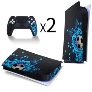 Soccer Ball Breaking Clear Blue Full Protective Skin Cover Design Wrap Decal Sticker Compatible with PS5 Digital Edition Console and Controller