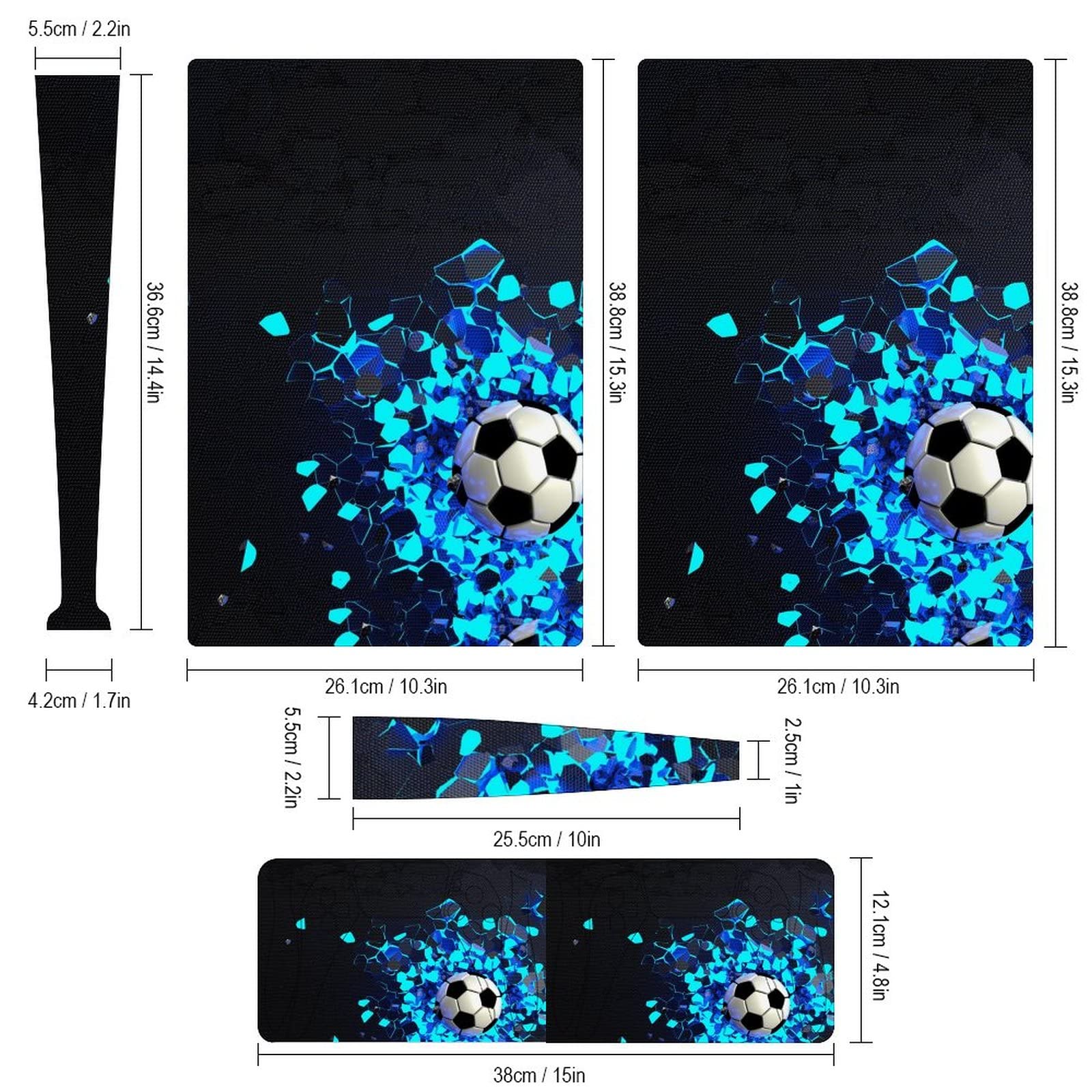 Soccer Ball Breaking Clear Blue Full Protective Skin Cover Design Wrap Decal Sticker Compatible with PS5 Digital Edition Console and Controller