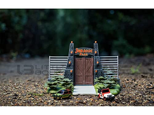 Nano Scene Jurassic Park 30th Anniversary Jurassic Gate Diorama w/ Two 1.65" Die-Cast Cars, Toys for Kids and Adults