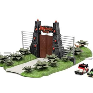 Nano Scene Jurassic Park 30th Anniversary Jurassic Gate Diorama w/ Two 1.65" Die-Cast Cars, Toys for Kids and Adults