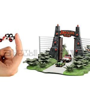 Nano Scene Jurassic Park 30th Anniversary Jurassic Gate Diorama w/ Two 1.65" Die-Cast Cars, Toys for Kids and Adults