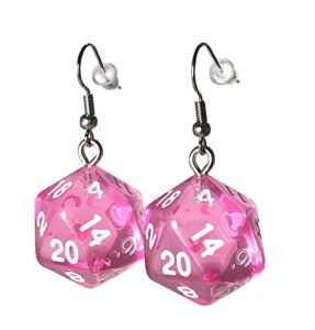 d20 dice earrings - hook with earnuts (pink) (pink)