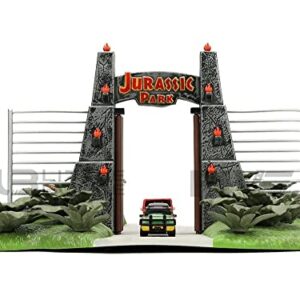 Nano Scene Jurassic Park 30th Anniversary Jurassic Gate Diorama w/ Two 1.65" Die-Cast Cars, Toys for Kids and Adults