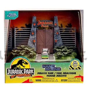 Nano Scene Jurassic Park 30th Anniversary Jurassic Gate Diorama w/ Two 1.65" Die-Cast Cars, Toys for Kids and Adults