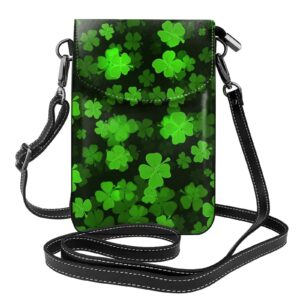 women's cell phone pouch small leather crossbody bags st patricks day green shamrock clover leaf grass black printed wallet purses with adjustable strap mini shoulder bag card holder wallet