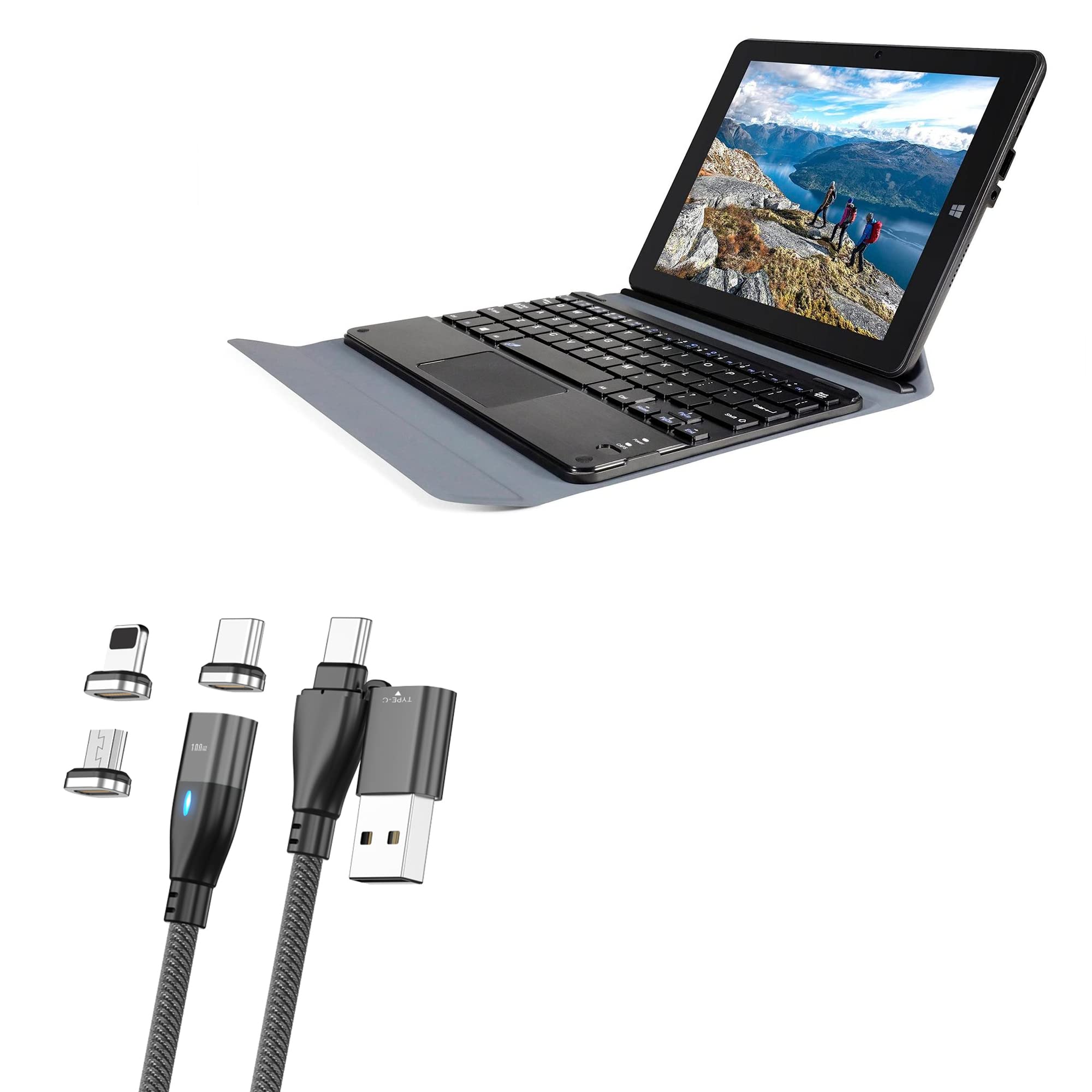 BoxWave Cable Compatible with Tibuta Windows 11 Tablet W100 (8.9 in) - MagnetoSnap PD AllCharge Cable (100W), Magnet PD 100W Charging Cable USB Type-C Micro USB - Jet Black