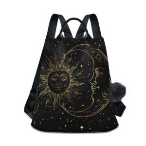 golden sun moon stars boho anti-theft backpack purse for women fashion bag travel school back pack rucksack shoulder bag