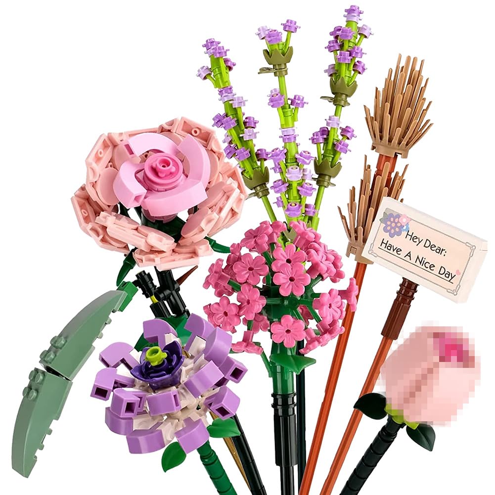 OSDUE Mini Bricks Flower Bouquet Building Sets, Artificial Flowers, DIY Unique Decoration Home, 547 Pieces Botanical Collection for Couples Women Wife for Valentine's Day