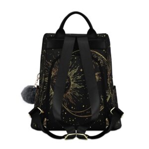 Golden Sun Moon Stars Boho Anti-Theft Backpack Purse for Women Fashion Bag Travel School Back Pack Rucksack Shoulder Bag