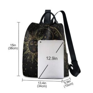 Golden Sun Moon Stars Boho Anti-Theft Backpack Purse for Women Fashion Bag Travel School Back Pack Rucksack Shoulder Bag