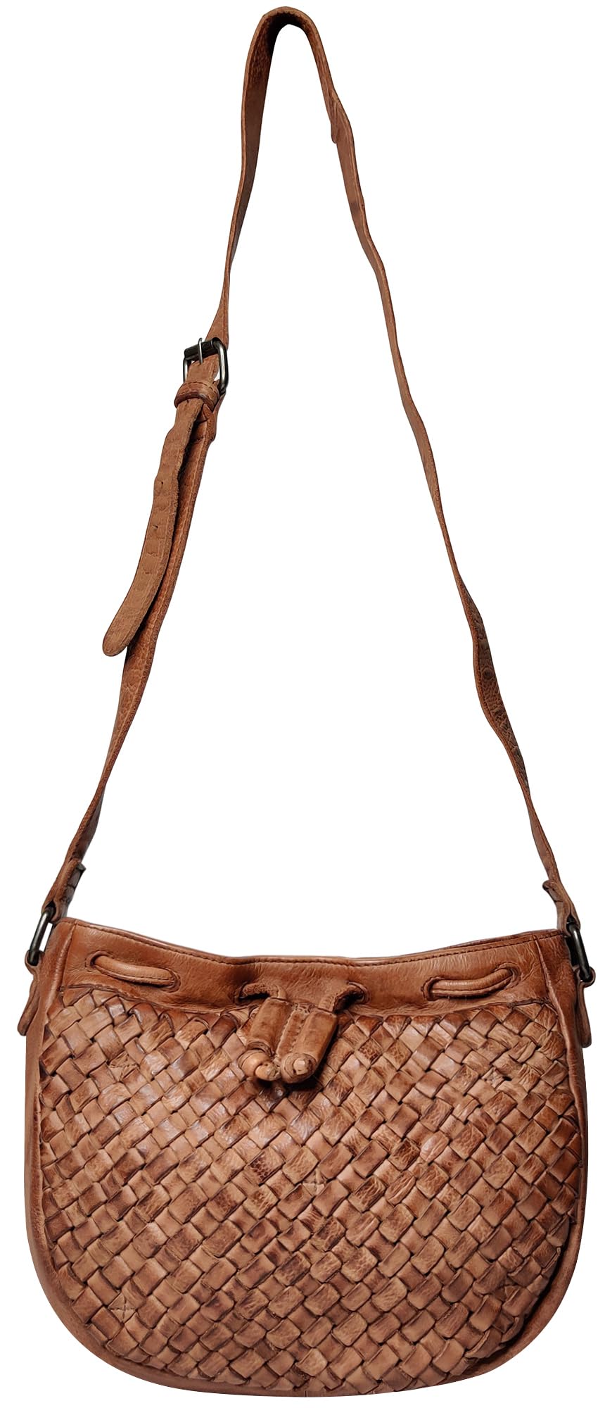 Leather Crossbody Bags for Women - Braided Boho Purse - Vintage Saddle Sling Bag (Brown, Medium)