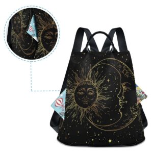 Golden Sun Moon Stars Boho Anti-Theft Backpack Purse for Women Fashion Bag Travel School Back Pack Rucksack Shoulder Bag