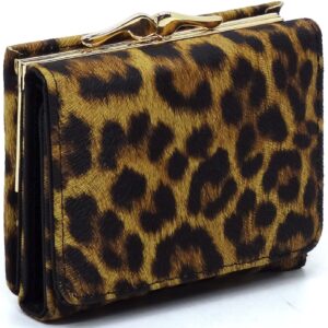 mizuba women's small kiss lock wallet compact trifold purse wallet ladies tri fold wallet (s-leopard)