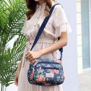 Casual Nylon Floral Shoulder Bag For Women Crossbody Bag Messenger Bags Travel Handbags With Adjustable Strap Waterproof (blue rose)