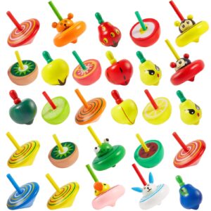 28 pcs wooden spinning top spinning toy gyroscope toy fruit wooden spin top colorful educational toys students school kindergarten fidget spinner for balance and coordination skills party games gifts