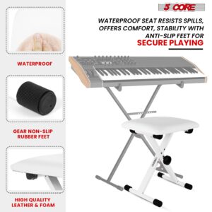 5 CORE Keyboard Bench Pair X Style Piano Stool Thick Padded 12 to 18.5 inch Adjustable Keyboards Chair White KBB02WH