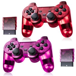 burcica wireless controller for ps2 play 2 dual vibration - clearred and clearpurple