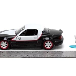 Jada 1990 Mazda Miata Black and White with Graphics and Ghost Spider Diecast Figure Spider-Man Marvel Series 1/32 Diecast Model Car